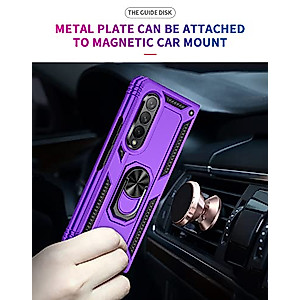 SunStory Galaxy Z Fold 3 Case, Military Grade Purple Bumper with Magnetic Kickstand, Shock-Absorbent for Samsung Z Fold 3 5G 2021