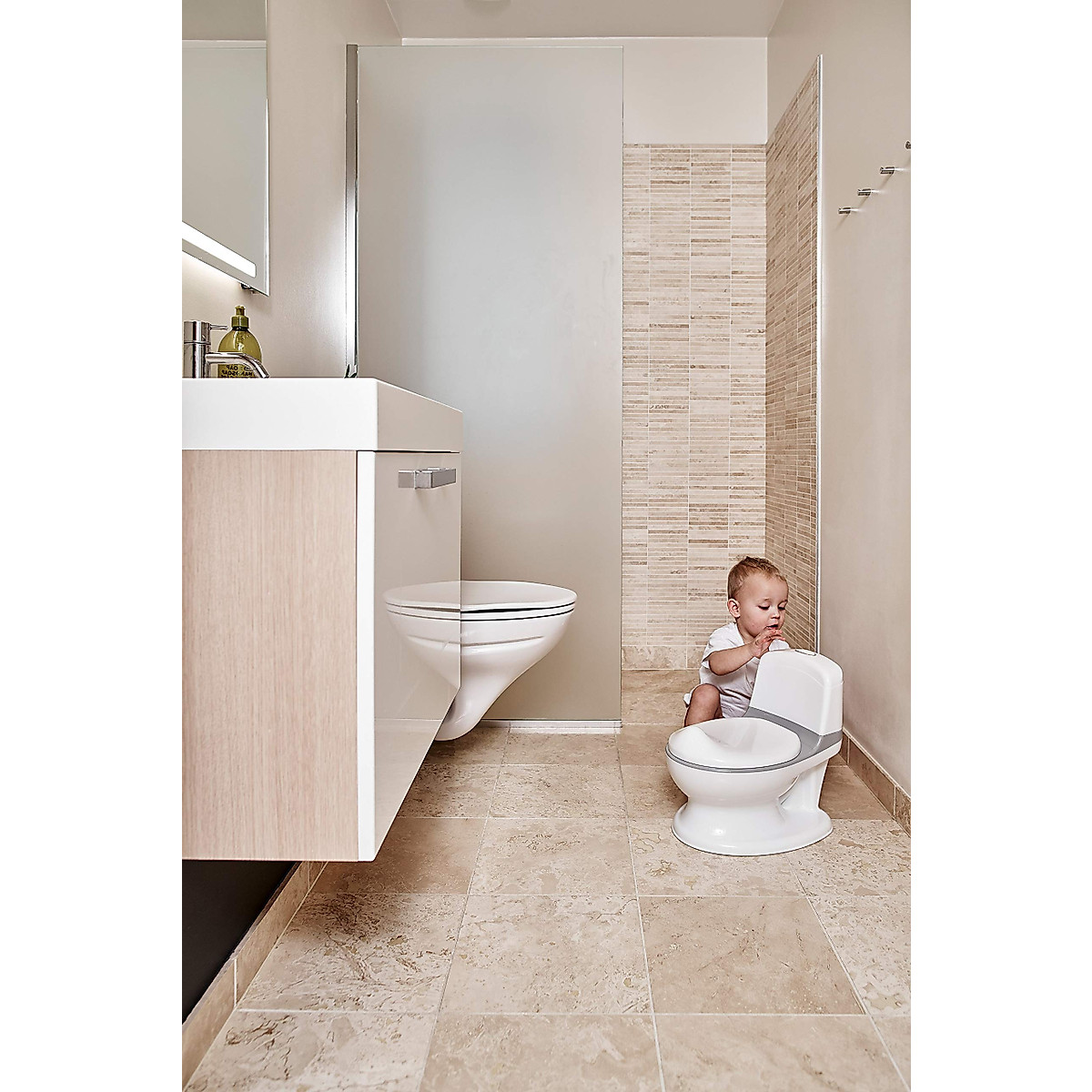 BabyDan Children Training Potty with Flushing Sound. 100% PVC Free. White/Grey