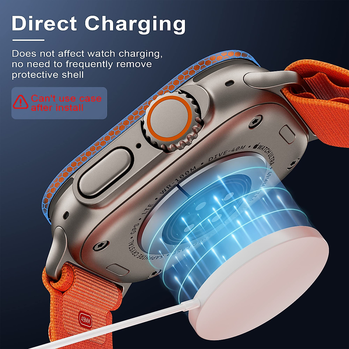 WSKEN for Apple Watch Ultra Screen Protector 49mm, 9H Tempered Glass + Titanium Alloy Frame, Lightweight Protective Glass Film for iWatch Ultra 2 Pack, Orange