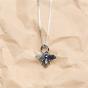 Dtja Vintage Bee Necklace for Women Girls Men 925 Sterling Silver Oxidized Charm Bumblebee Honeybee Pendant Choker Necklaces Adjustable Box Chain 18 inches Fashion Punk Retro Jewelry