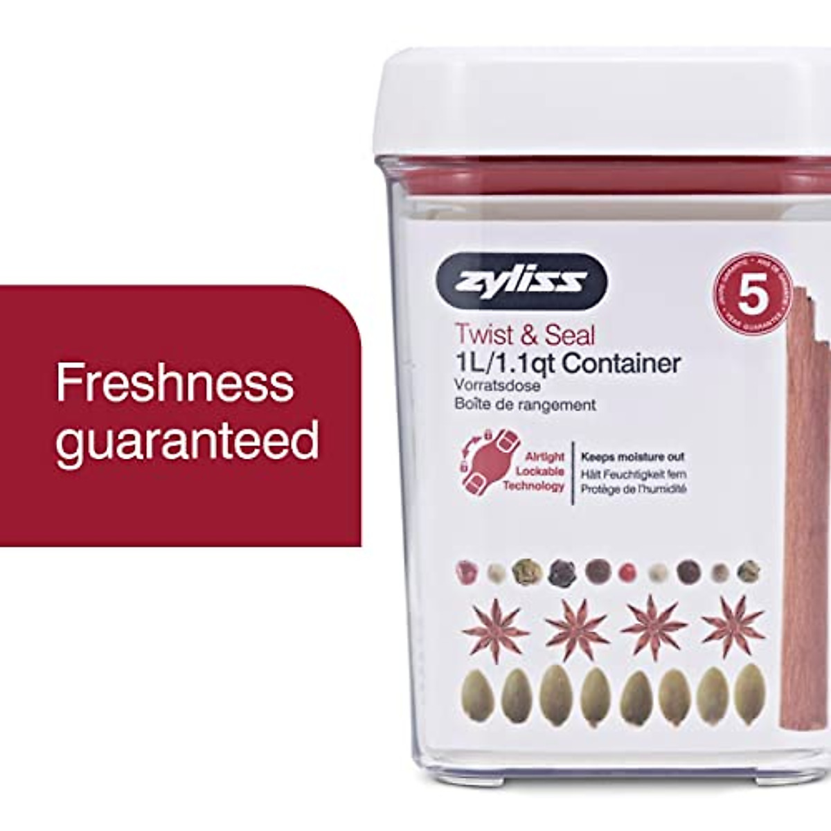 Zyliss Twist & Seal 33 oz. Storage Container - Airtight Food Storage Container - Coffee, Sugar, Cereal, Flour, Pasta and Snack Containers - BPA-Free Food Storage - 33 ounces (1.1qt)