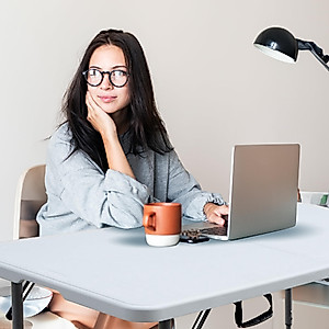 Plastic Development Group 4 Foot Long Bi Foldable Utility Garage Sale Event or Dining Banquet Multipurpose Folding Table with Carrying Handle, White