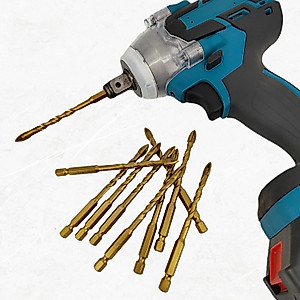 Hymnorq 1/4 Inch Multi-Purpose Masonry Drill Bits 10pc Pack, YG6X Carbide Tipped 4 Edges Cross Spear Head, 1/4 Hex Shank, Titanium Coated Surface, for Glass Tile Concrete Wood Ceramic Brick Marble