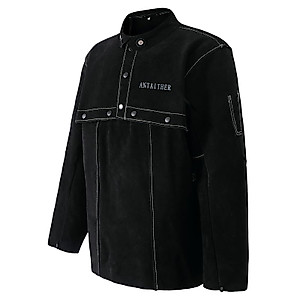 ANTAITHER Split Cowhide Leather Welding Cape Sleeve with Removable 20" Apron - Black, Heat and Flame Resistant (M)
