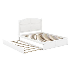 Favfurish Queen Bed with Twin Size Trundle and 2 Drawers, Wood Platform Bed Frame with Headboard, Trundle Bed with Storage for Girls Boys Teens Adults, White