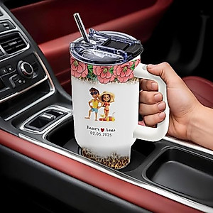 Personalized 40oz Tumbler with Handle – honeymoon beach-Custom Couple Gift for Anniversary Wedding Gift, Birthday, Mother's Day, Valentine’s Day rYXphM