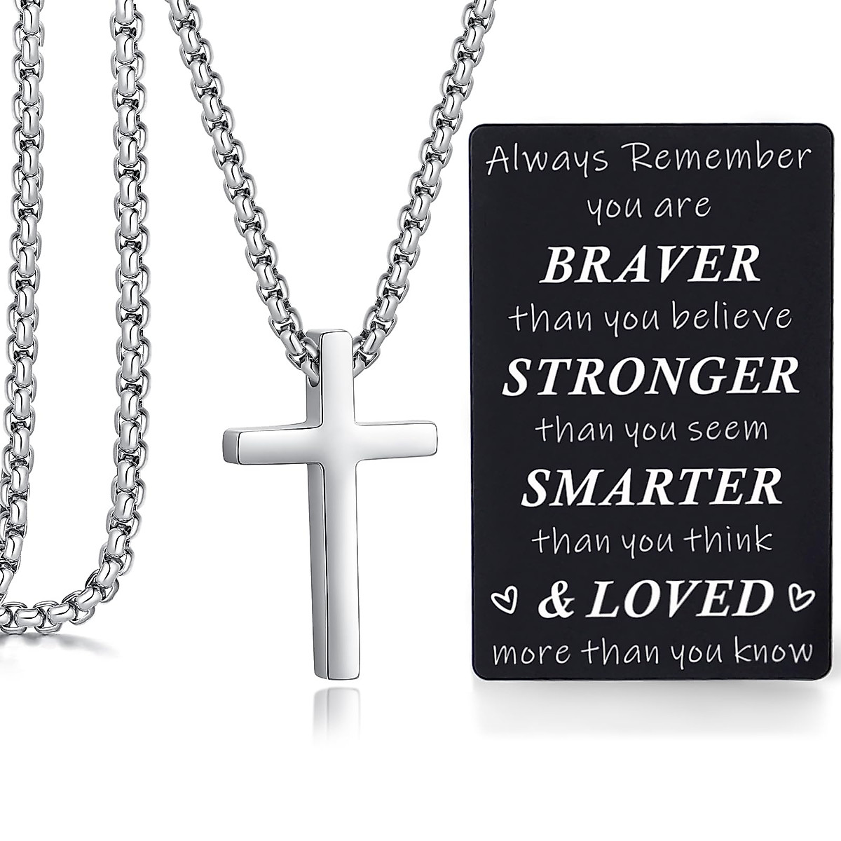 Quietsun Easter Basket Stuffers for Teens Boys Gifts Kids Teenage Ideas Cross Necklace Egg Fillers Men 14 16 18 Year Old Confirmation Him Birthday Son Silver Chain Christmas Day Stocking Valentines