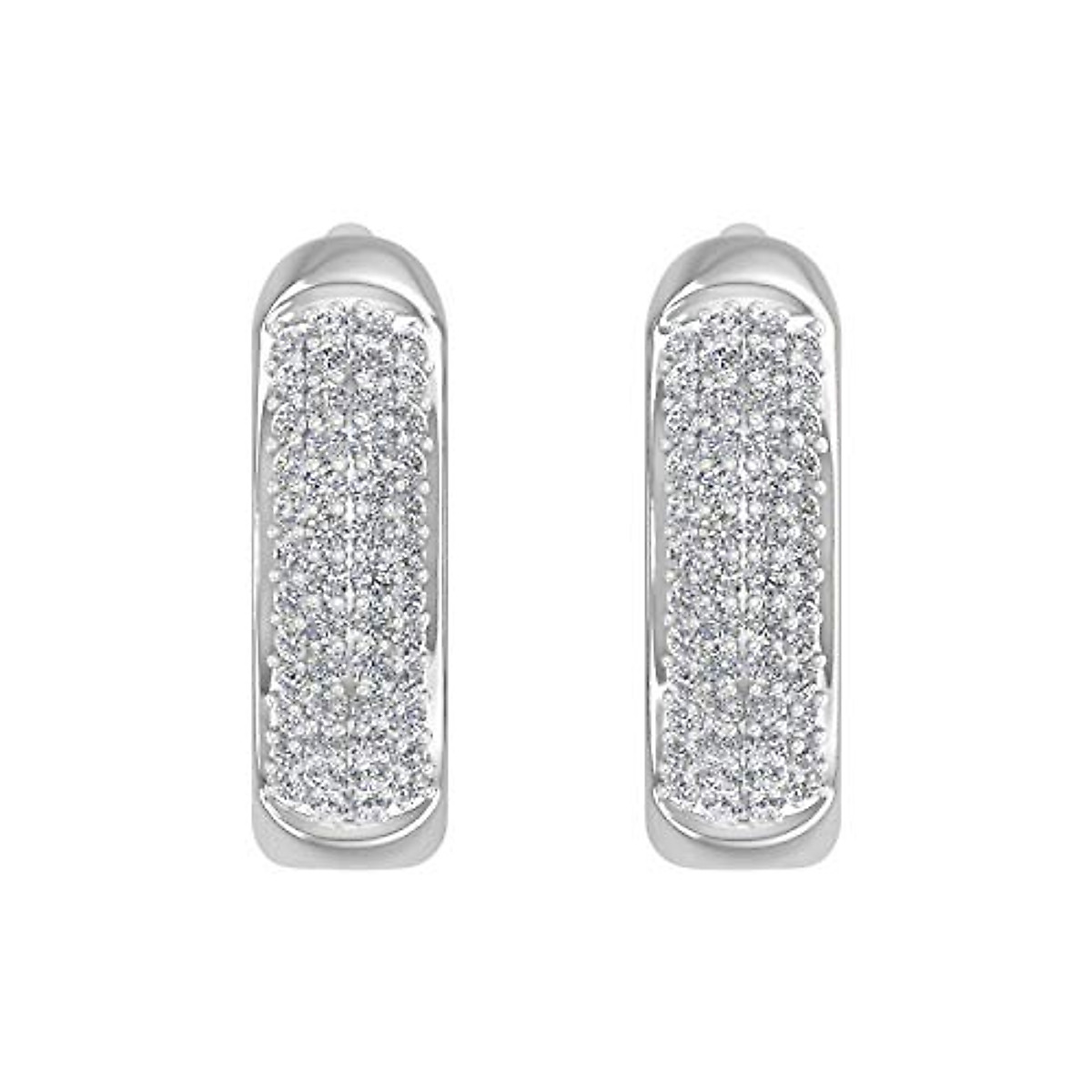 10K White Gold Round Diamond Ladies Huggies Hoop Earrings (1/4 Carat) (I1-I2 Clarity)