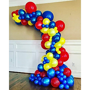 100Pcs Balloon Garland & Arch Kit-100pcs Blue Yellow Red Latex Balloons, 16 Feets Arch Balloon Strip for Birthday Baby Shower Decorations