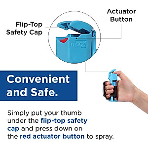 MACE BRAND Sport Pepper Spray (Neon Blue) – 12’ Powerful Pepper Spray with Adjustable Hand Strap — Flip Top Safety Cap, Leaves UV Dye on Skin – Self Defense Pepper Spray for Women, Made in The USA