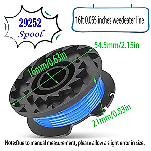 BOOTOP 29092 String Trimmer Replacement Spool 29252, Compatible with Greenworks 24V 40V 80V Weed Eater Cordless Trimmer 21332 21342.065-Inch Single Line Trimmer Replacement Spool (8 Spools, 2 Caps)