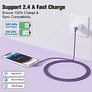 iPhone Charger 10FT Lightning Cable [Apple MFi Certified] 3 Pack 90 Degree Fast iPhone Charging Cables Cord Compatible with iPhone 14/13/12/11 Pro MAX/XR/XS/8/7/Plus/6S/SE/iPad (10 Feet)
