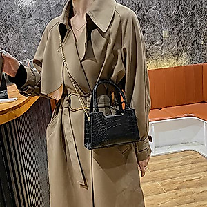 Retro Shoulder Handbag Alligator PU Solid Crossbody Bag for Lady Top-handle Tote, Black, 21 x 18 x 5cm