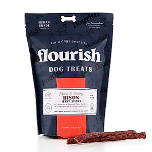 Flourish Pets Jerky Sticks, Dog Treats, Healthy Training Chews (Bison, Large)