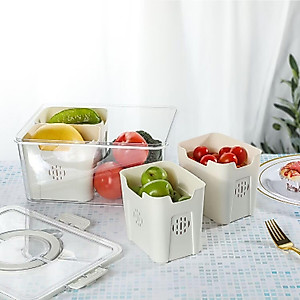 HNXAZG Divided Serving Tray with Lid and Handle, 4 Compartments Fruit Storage Containers, Food Storage Containers for Fruit, Vegetable, Entertaining, Party, Picnic, White