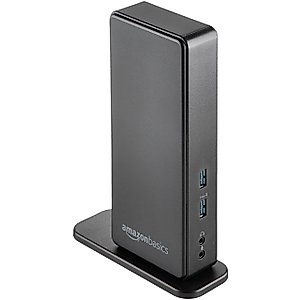 Amazon Basics USB 3.0 Universal Laptop Dual Monitor Docking Station, Black