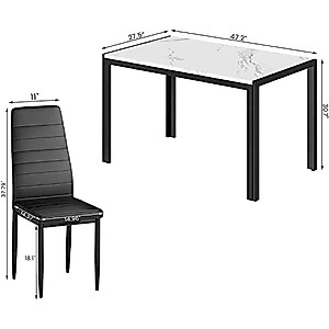 AWQM Marble Dining Table Set for 4, Rectangular Faux Marble Table and 4 PU Leather Chairs, 5 Pieces Kitchen Table Set,Ideal for Living Room, Dining Room,Breakfast Nook, White&Black