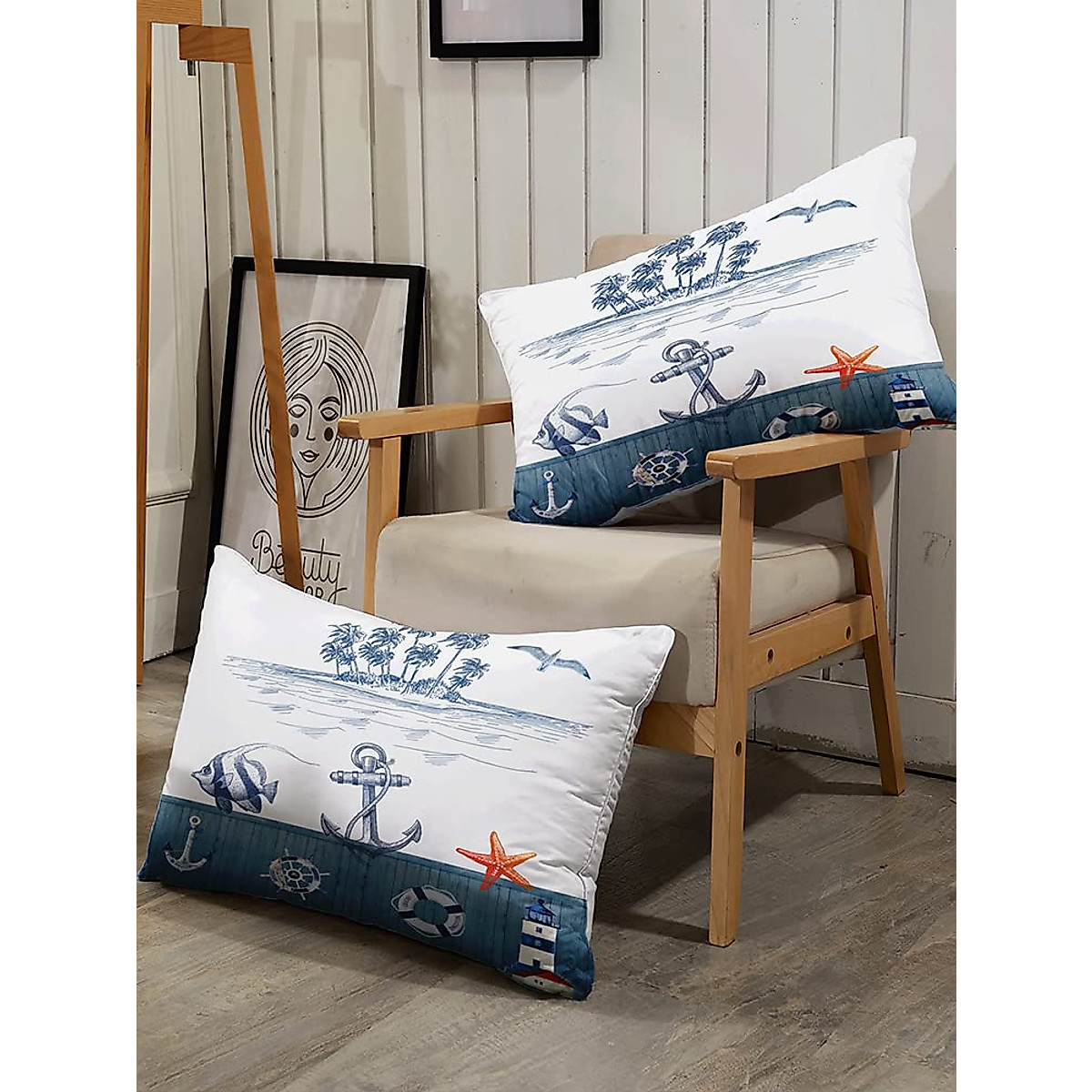 Suncloris Nautical Sailboat Comforter Set for Kids and Adults, Queen Size Anchor Rudder Themed Bedding Comforter with 2 Coastal Ocean Plant Patterned Pillowcases - 90"x90" (Queen, Dark Blue)