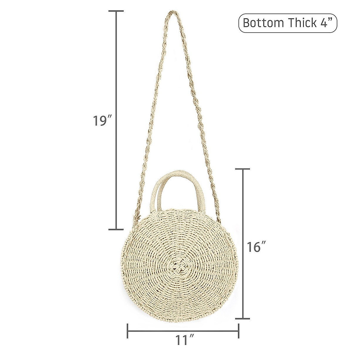 Women Straw Summer Beach Bag Handwoven Round Rattan Bag Cross Body Bag Shoulder Messenger Satchel (beige)