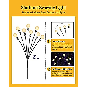6Pack Firefly Garden Lights Solar Outdoor,8LED Solar Garden Lights, Sway by Wind, Waterproof Solar Outdoor Lights Decorative with Remote 8 Lighting Mode for Landscape Pathway Yard decorations outdoor