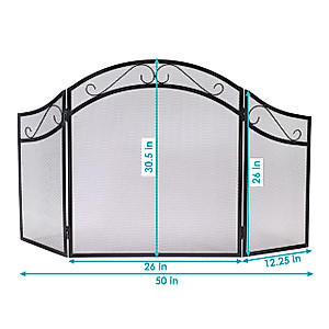 Sunnydaze Elegant Scrolling Design Steel 3-Panel Fireplace Screen with Black Powder-Coated Finish