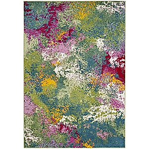 SAFAVIEH Watercolor Collection 6'7" x 9' Green / Fuchsia WTC697C Colorful Boho Abstract Non-Shedding Living Room Bedroom Dining Home Office Area Rug