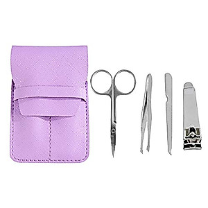 HOME-X Manicure Set, Grooming Kit, Travel Nail Care Tools - 4 Pieces in Purple Case, Fingernail and Toenail Clippers – 4” L x 2.5” W