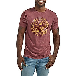 Lee Men's Short Sleeve Graphic T-Shirt, Burgundy Heather Vintage Denim