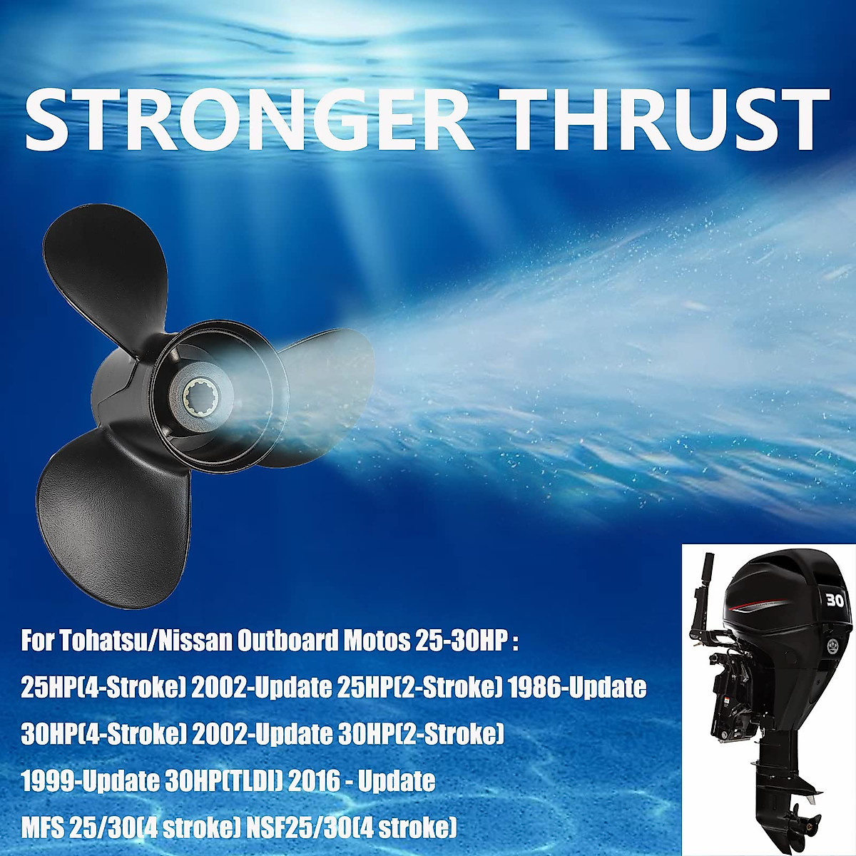 Qiclear 9.9 x 13 Pitch 48-896900A40 10 Spline Tooth Upgrade OEM Aluminum Boat Outboard Moto Propeller for Mercury Engines 25-30HP/ Tohatsu Nissan 3R0B645270 9 7/8x13 2-1/2" Gearcase,Rh