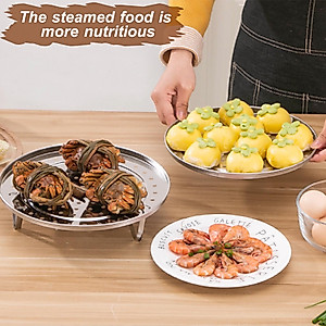 Round Steamer Rack 1pcs with Silicone Steamer Liners, Stainless Steel Food Steamer Basket with Removable Stand for Steamer Cooking, Instant Pot Steamer Basket for Vegetables Dumplings fish and Seafood (Round-6.9inch/17.5cm)