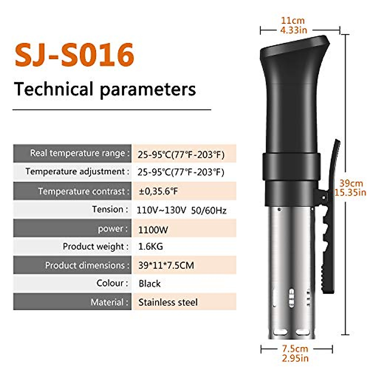 Fityou Sous Vide Cooker 1100W, Thermal Immersion Circulator with Recipe and Adjustable Clamp, Sous Vide Heater with Accurate Temperature & Digital Timer, Ultra Quiet Stainless Steel