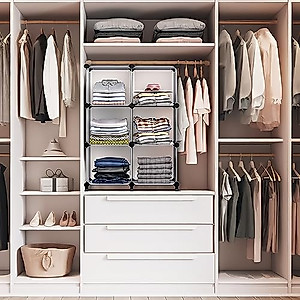 ROJASOP 6 Cube Storage Organizer, DIY Stackable Cube Storage Shelf Bookshelf Plastic Cubby Shelving Closet Organizers and Storage, Cube Organizer Shelf for Bedroom, Living Room, Home Office, Clear