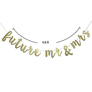 Future Mr & Mrs Banner for Engagement Bridal Shower Bride and Groom Party Decorations Pre-Strung Sign (Gold Glitter)