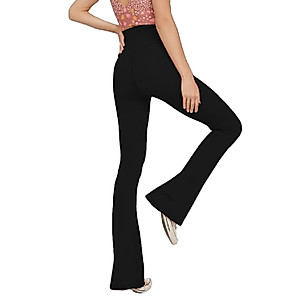 viehunt Womens Crossover Flare Leggings High Waisted Casual Cute Stretchy Full Length Workout Elegant Yoga Pants Black Large
