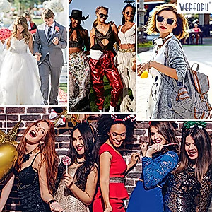 WERFORU Women Shiny Bling Sequins PU Leather Waist Belt for Jeans Dress with Silver Pin Buckle, Black, Fit Waist Size 43-47 Inches-