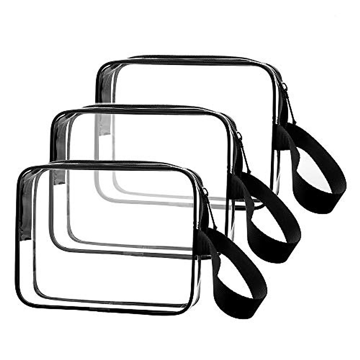 Sariok 3pcs/pack Clear Toiletry Bag with Zipper TSA Approved Travel Cosmetic Bag PVC Make-up Pouch Handle Straps for Women Men, Carry On Airport Airline Compliant Quart Bags 3-1-1 Kit Luggage