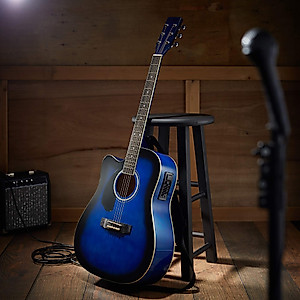 Ashthorpe Full-Size Left-Handed Dreadnought Cutaway Acoustic-Electric Guitar Bundle - Premium Tonewoods - Natural