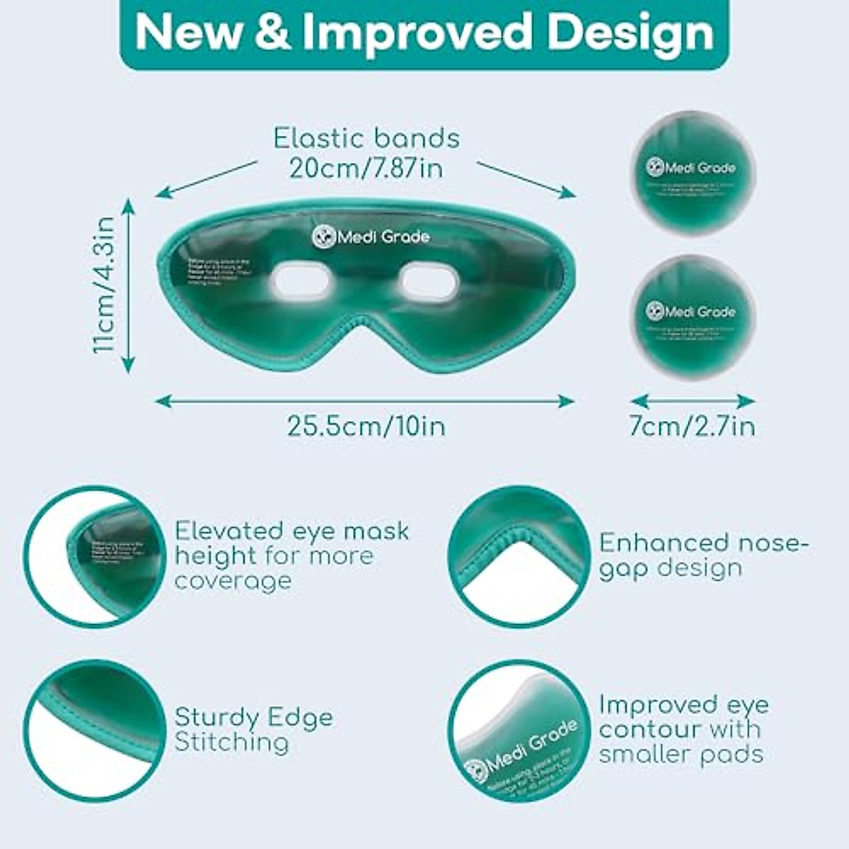 Medi Grade Cooling Eye Mask for Puffy Eyes, Allergies, Sinuses - Reusable Gel Eye Mask and Cooling Eye Pads with Thermo-Bag for Dark Circles, Hangovers and Migraine Relief - Cold Eye Mask