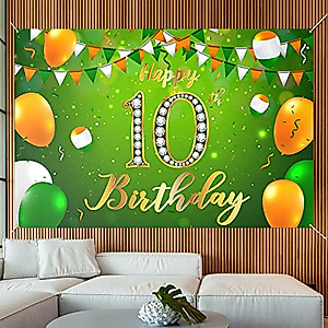 Happy 10th Birthday Backdrop Banner Decor Green - Glitter Cheers to 10 Years Old Birthday Party Theme Decorations for Boys Girls Supplies