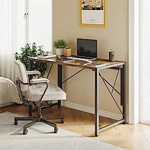 Homeiju Folding Desk, Small Foldable Desk 31.5" for Small Spaces, Portable Desk for Bedroom, Home Office, Small Folding Table for Camping, Traveling, Space Saving, Easy Assembly, Rustic Brown