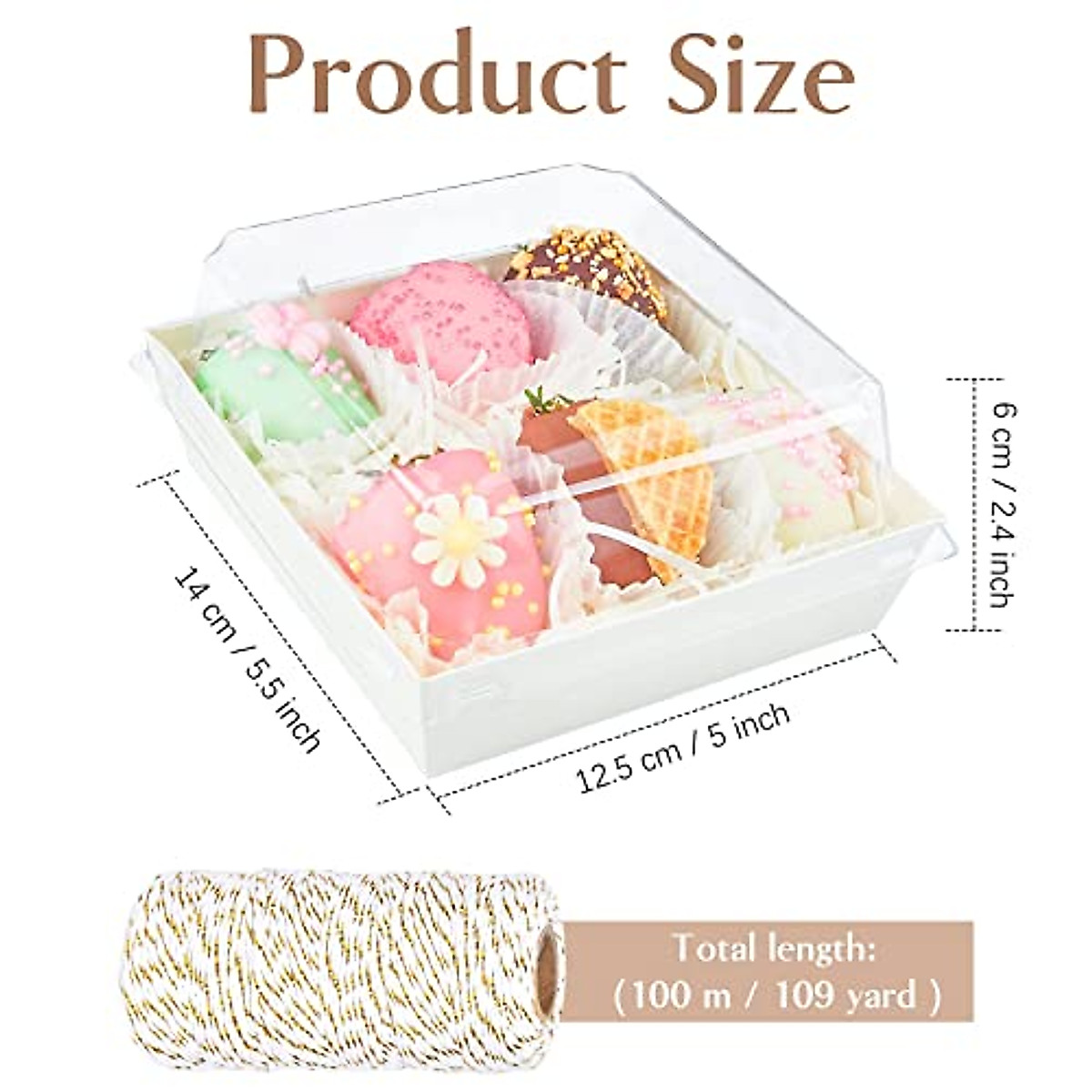 ZORRITA 50 Pack Paper Charcuterie Boxes with Clear Lids, Disposable Sandwich Boxes Square Cake Box To Go Food Containers for Bakery, Strawberries, Cake Slice and Cookies (White)