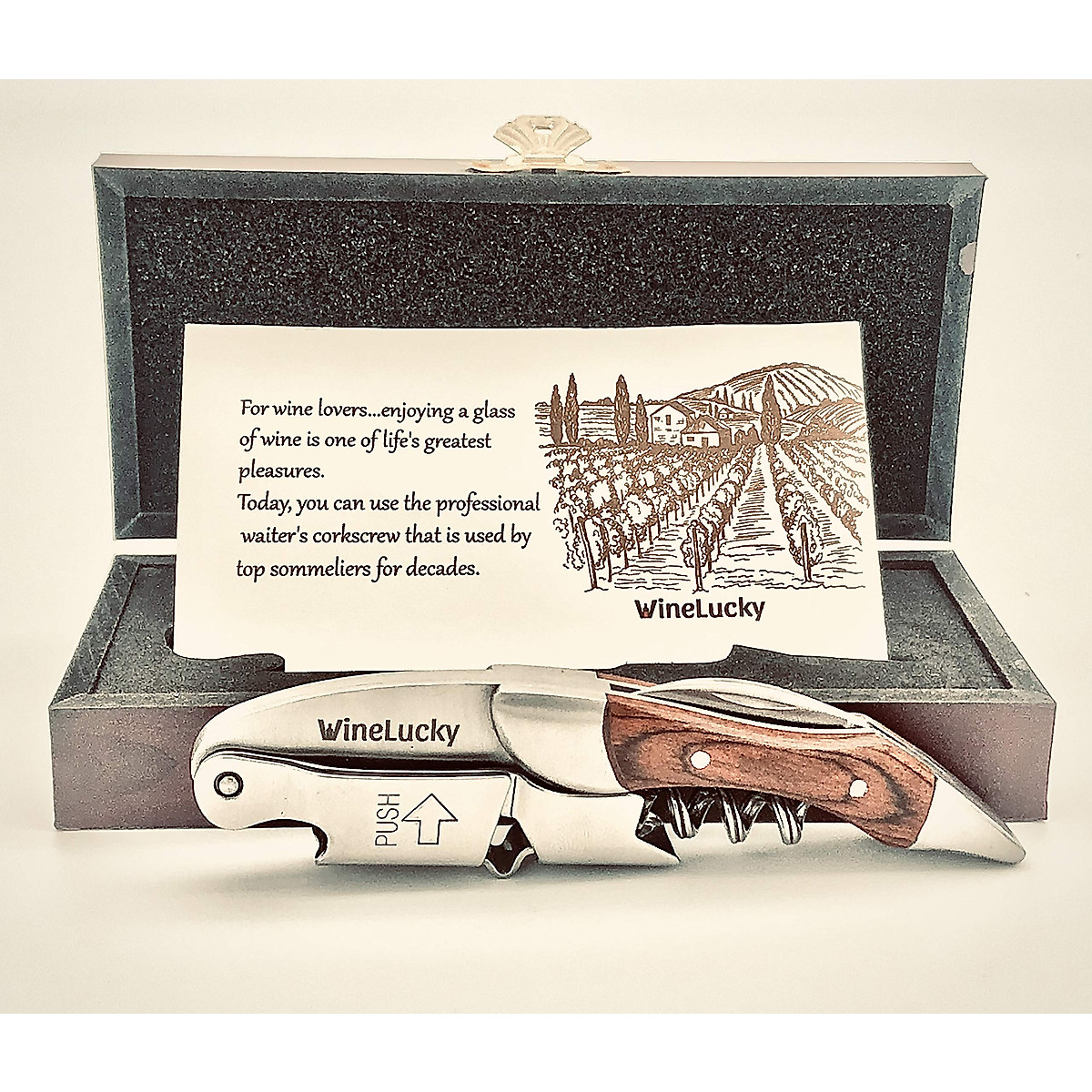 Wood Handle Wine Bottle Corkscrew Opener In A Wooden Box. Heavy Duty Sommelier Corkscrew Stainless Steel With Rosewood & Foil Cutter. An Elegant Gift For Wine Lovers & Waiters. (Brown, Rosewood)