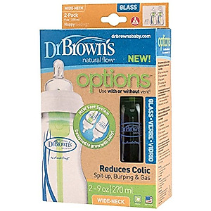 Dr. Brown's Options Wide Neck Glass Bottles, 2 Pack, Clear, 9 Ounce