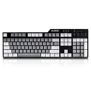 AK35I Wired Full-Size Mechanical Gaming Keyboard with Blue Switches, White-Grey Matching PBT Keycaps, Anti-Ghosting Multimedia Keys Roller, White Backlit, Programmable Macro, Aluminum Black
