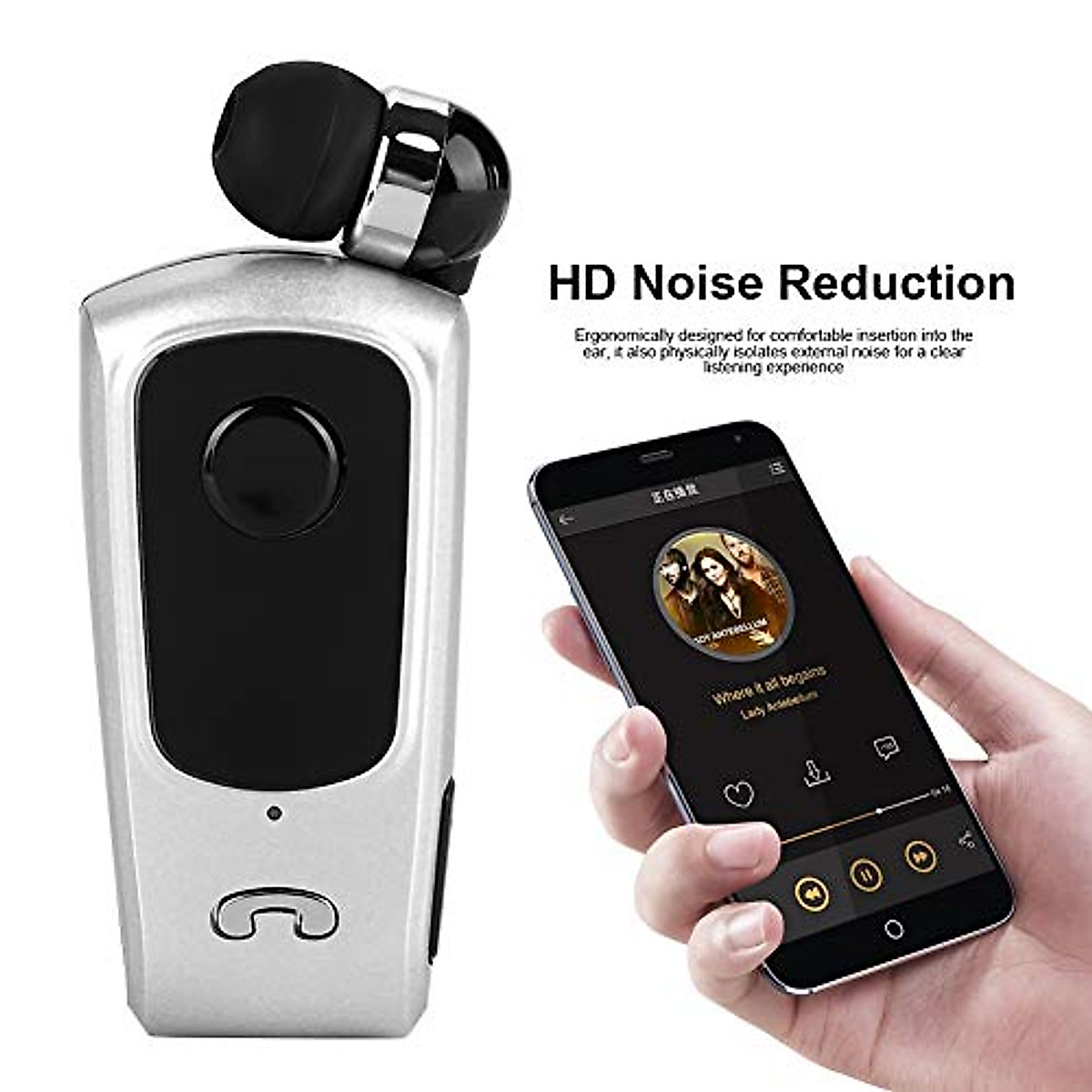 F920 Retractable Bluetooth Earphone Business Lavalier Earphone Sports Bluetooth Headset Voice Prompts Call Vibration Bluetooth V4.1 Anti-Lost Function(White)