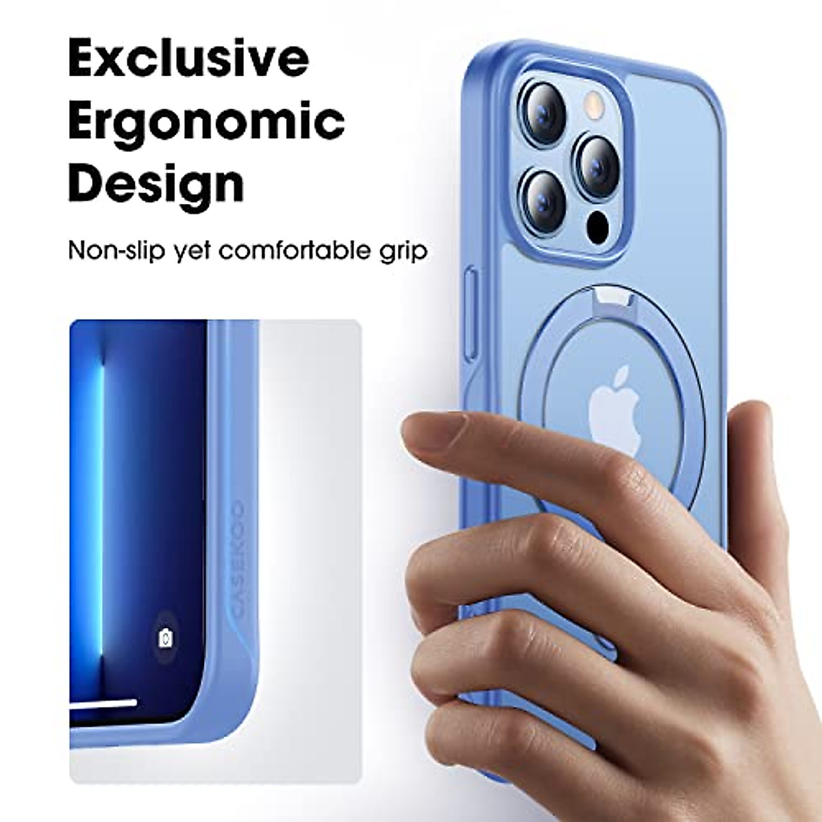 CASEKOO for iPhone 13 Pro Max Case with Magnetic Invisible Stand [Military Drop Protection] [Compatible with MagSafe] Shockproof Slim Translucent Matte Phone Cases for Men Women 6.7 Inch 2021, Blue