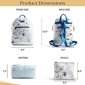 Maison d' Hermine Backpack Cotton Shoulder Backpack with Small Pouch Lightweight Bag for Travel Work Beach Perfect for Women & Men (Ice Florals)