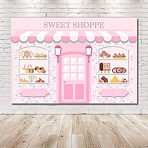 MEHOFOND Pink Sweet Shoppe Backdrop Dessert Parlor for Girls Birthday Photography Background Kids Party Banner Baby Shower Donut Ice Cream Cake Table Decor Photoshoot Studio Props 7x5ft
