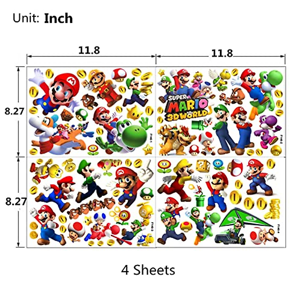 Mario Wall Decals Background Wall Stickers Peel and Stick Wall Art Decor for Kids Boys Girls Bedroom Nursery Living Room and Door