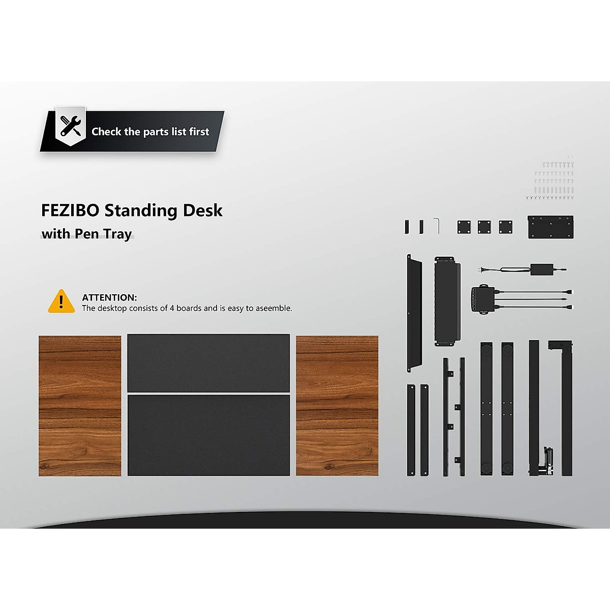 FEZIBO Height Adjustable Electric Standing Desk with Pencil Holder, 63 x 24 Inches Stand Up Desk, Sit Stand Desk with Espresso and Black Top and Black Frame